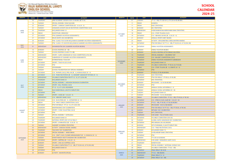 Rnles School Calendar Ay 2024-25 | PDF | Holidays | Observances