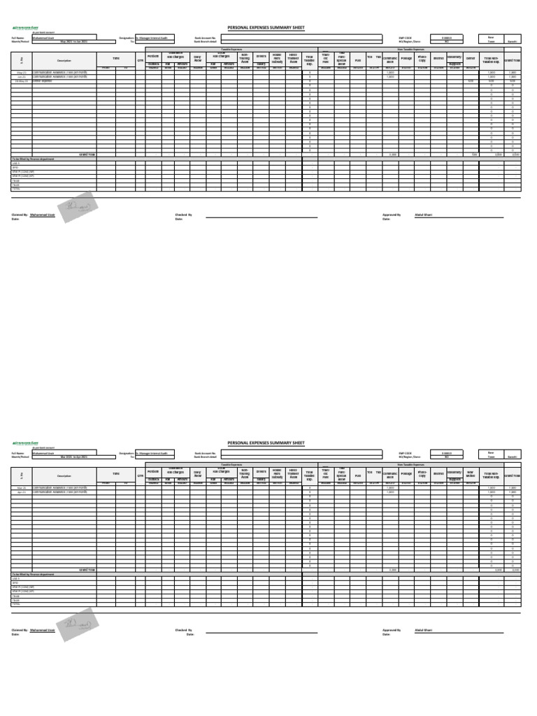 Expense Sheet Mar-Jun 2021 | PDF | Economies | Taxes