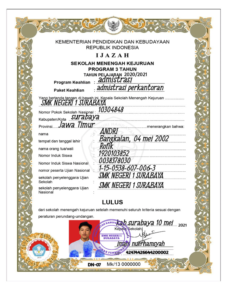 Ijazah Andri 1 | PDF