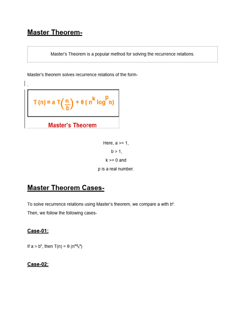 Master Theorem | PDF | Theoretical Computer Science | Algorithms And Data Structures