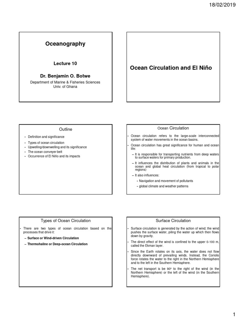 Oceanography Lecture 10 DPS-BPS (2019) - Ocean Circulation and El Niño | PDF | Oceans ...