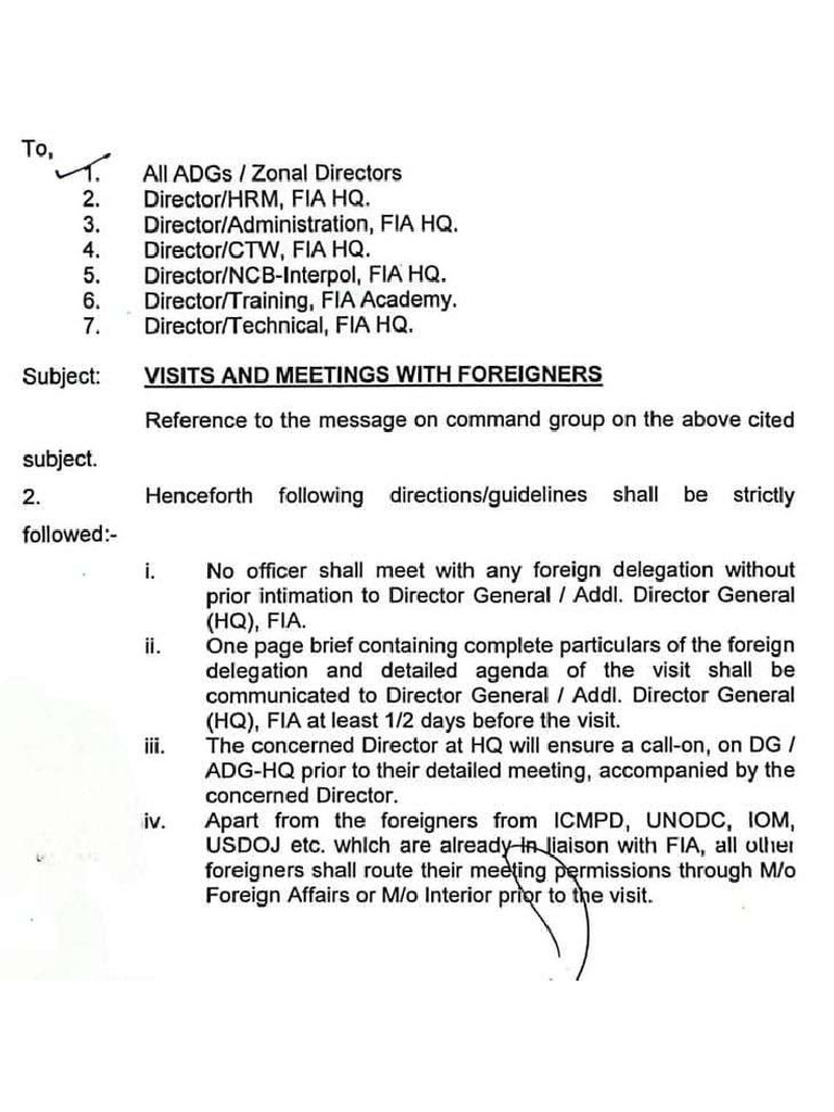 Notification of SOP For FIA Officers | PDF