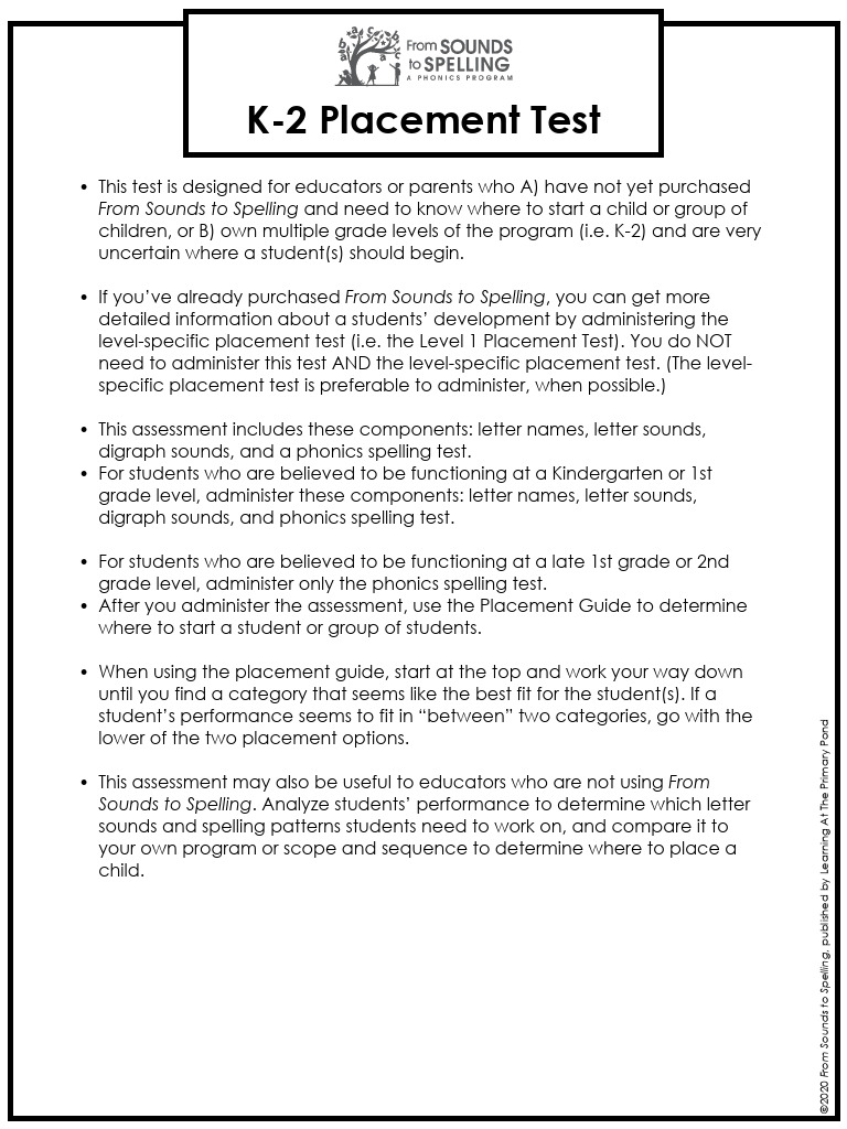 K2 Program Placement Test | PDF | Phonics | Spelling