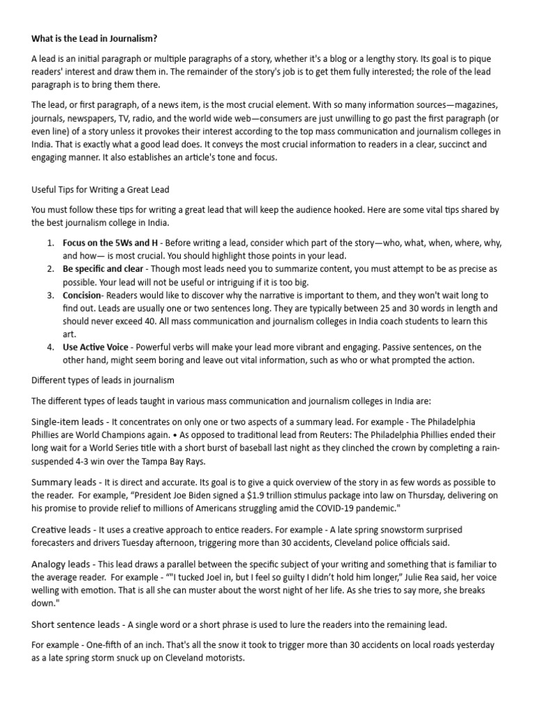 Journalism Leads Explained | PDF | Journalism