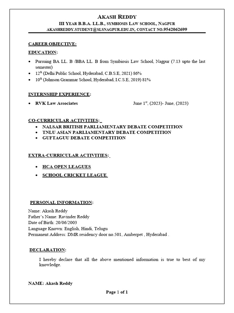 CV - Template SLS Nagpur (1) (1) (1) | PDF