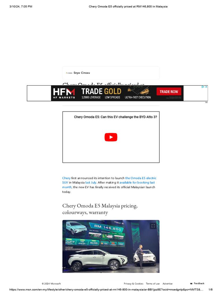 Chery Omoda E5 officially priced at RM146,800 in Malaysia | PDF | Battery Charger | Camera