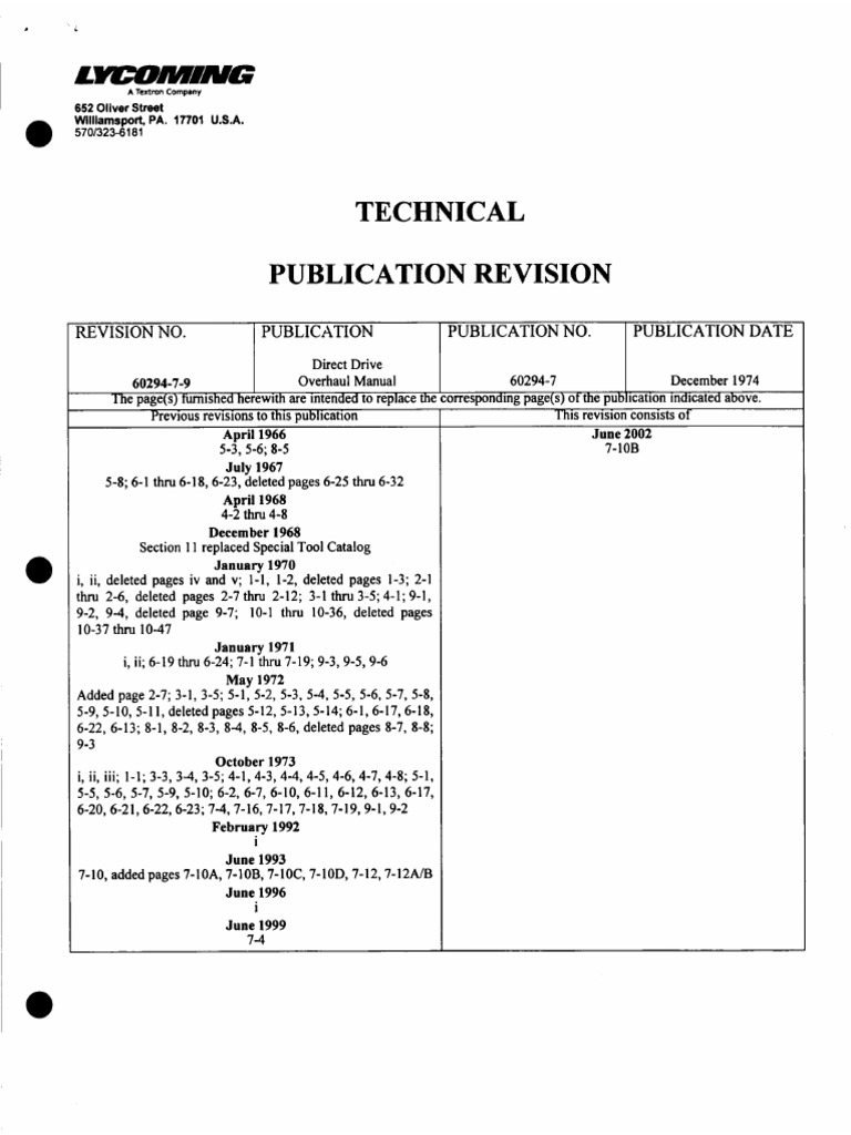 Lycoming Overhaul Manual - Direct Drive Engines | PDF