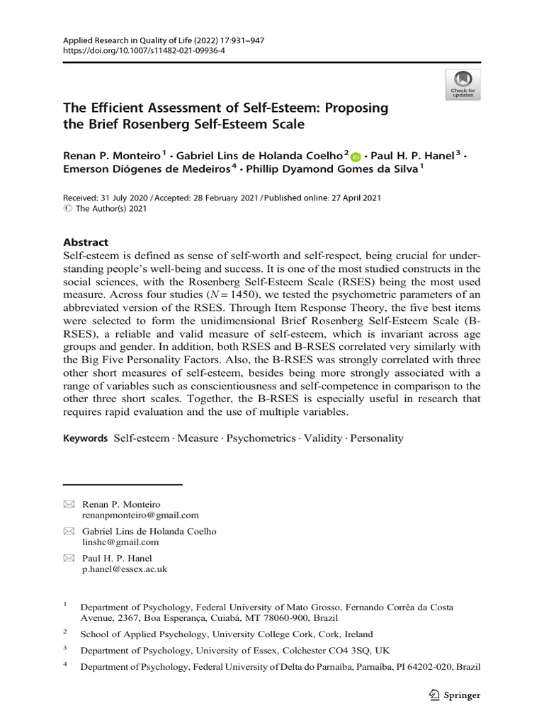 The Efficient Assessment of Self-Esteem Proposing The Brief Rosenberg ...