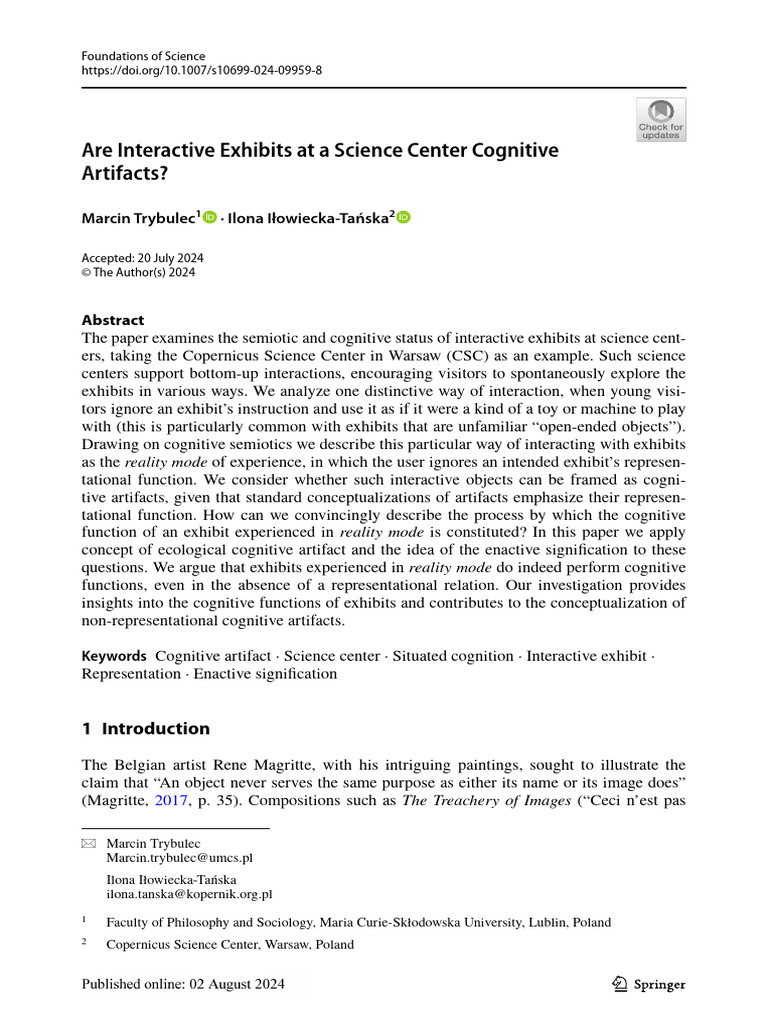 Are Interactive Exhibits Cognitive Artifacts 2024 | PDF | Experience | Image