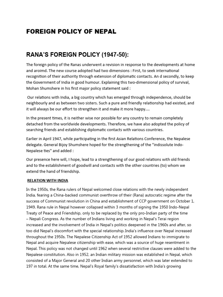 Nepal's Foreign Policy Overview | PDF | Nepal | International Relations
