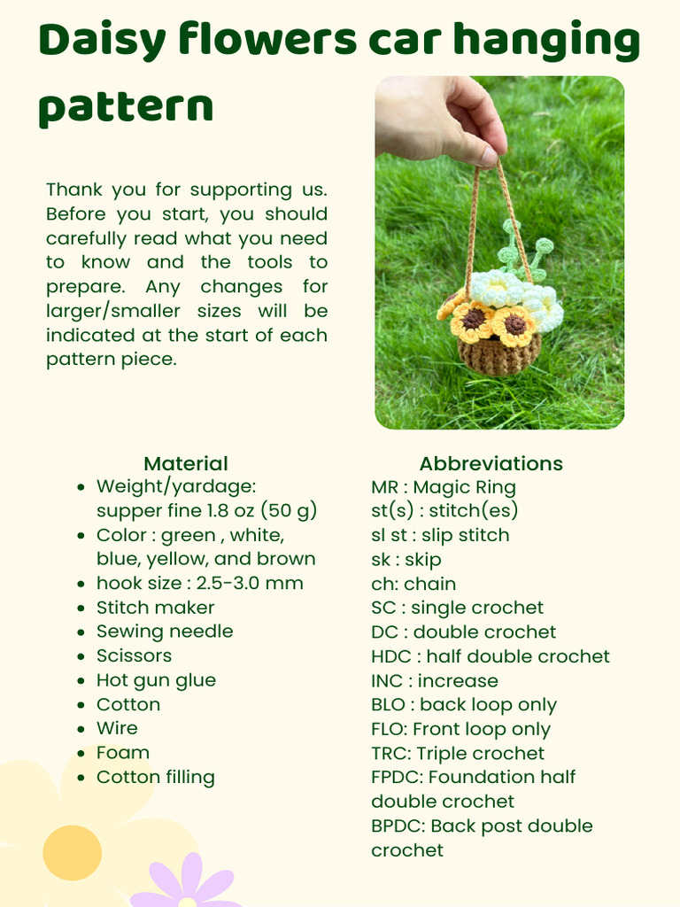Flowers Car Hanging Pattern | PDF | Crochet | Needlework