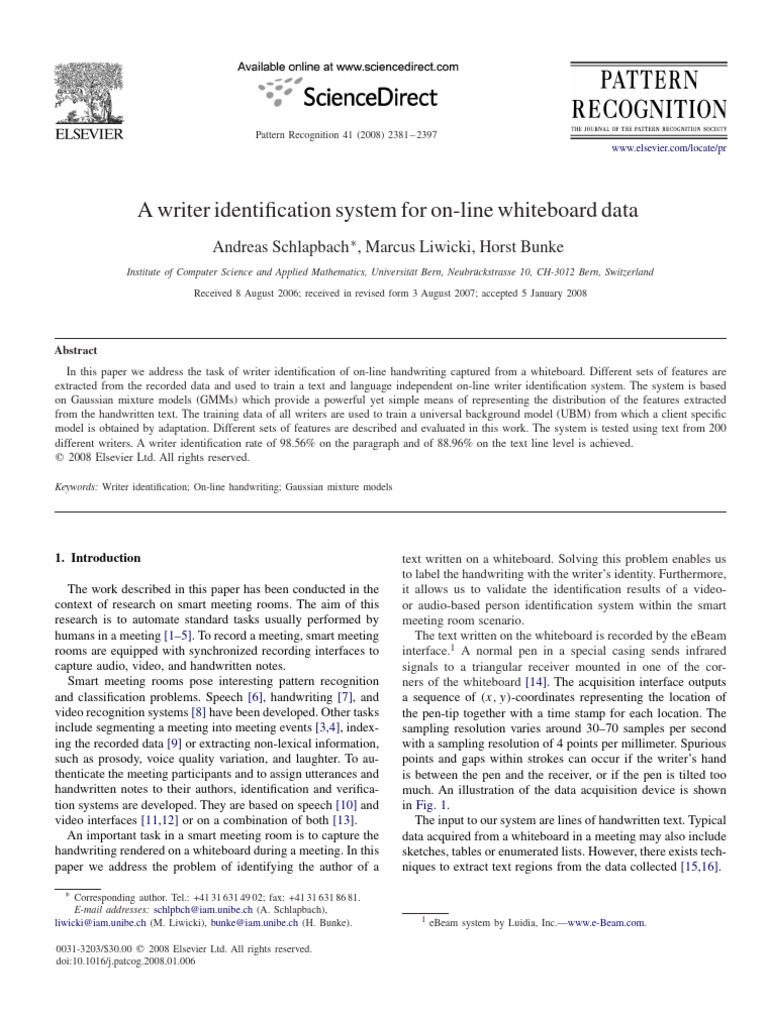 A Writer Identification System For On Line Whiteboard Data | PDF ... A Writer Identification System For On Line Whiteboard Data | PDF ...