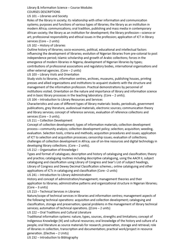 Library & Information Science Course Modules | PDF | Libraries ...