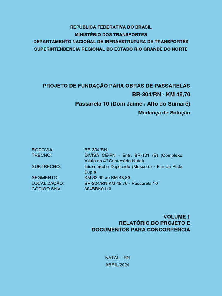 Vol 1 Proj Passarela 10 BR 304 KM 48 70 Rev 30 | PDF