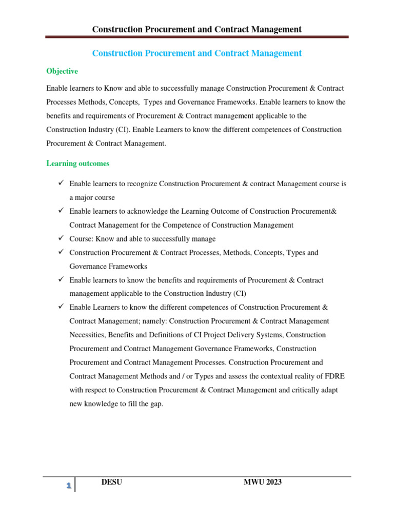 Construction Procurement Management Course | PDF | Procurement | Learning