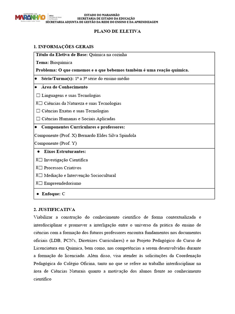 PLANO DE ELETIVA 2° Ano B | PDF | Science | Pedagogia