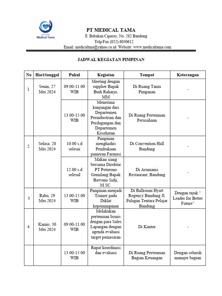 Jadwal Kegiatan Pimpinan | PDF