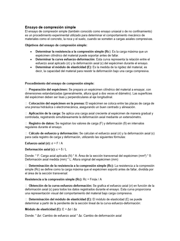 Ensayo de compresión simple en materiales | PDF | Deformación ...