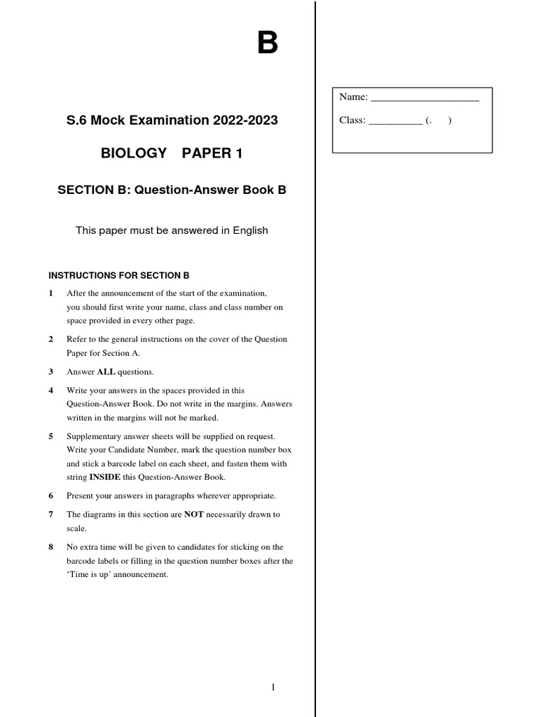 S6_bio_mock_2223_P1B | PDF | Haemophilia | Phospholipid