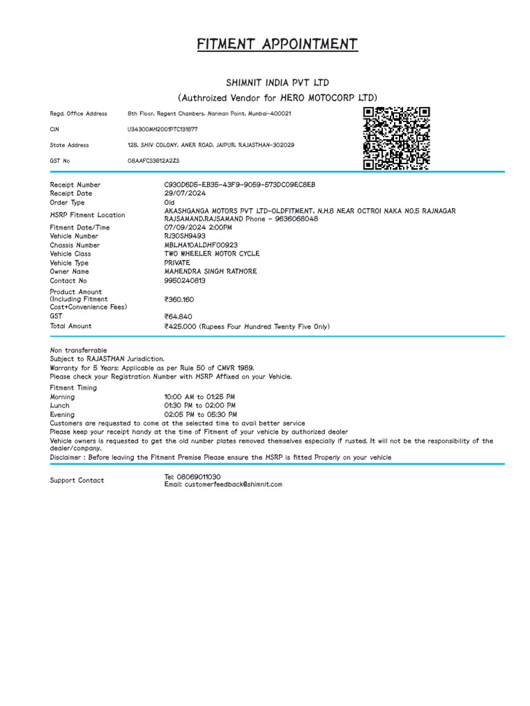 Payment Recipt | PDF