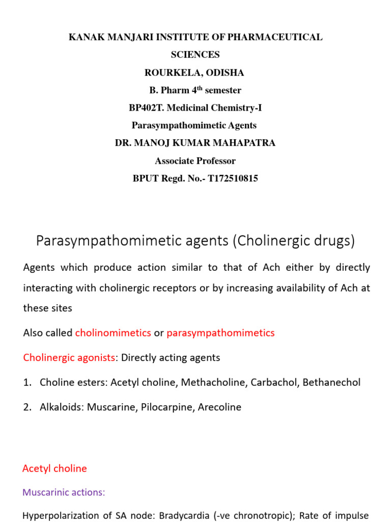 B.Pharm 4th Sem - Med Chem - Parasympathomimetic Agents | PDF ...