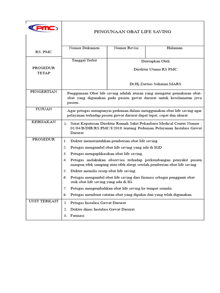SOP Penggunaan Obat Life Saving Di IGD | PDF | Kesehatan Holistik
