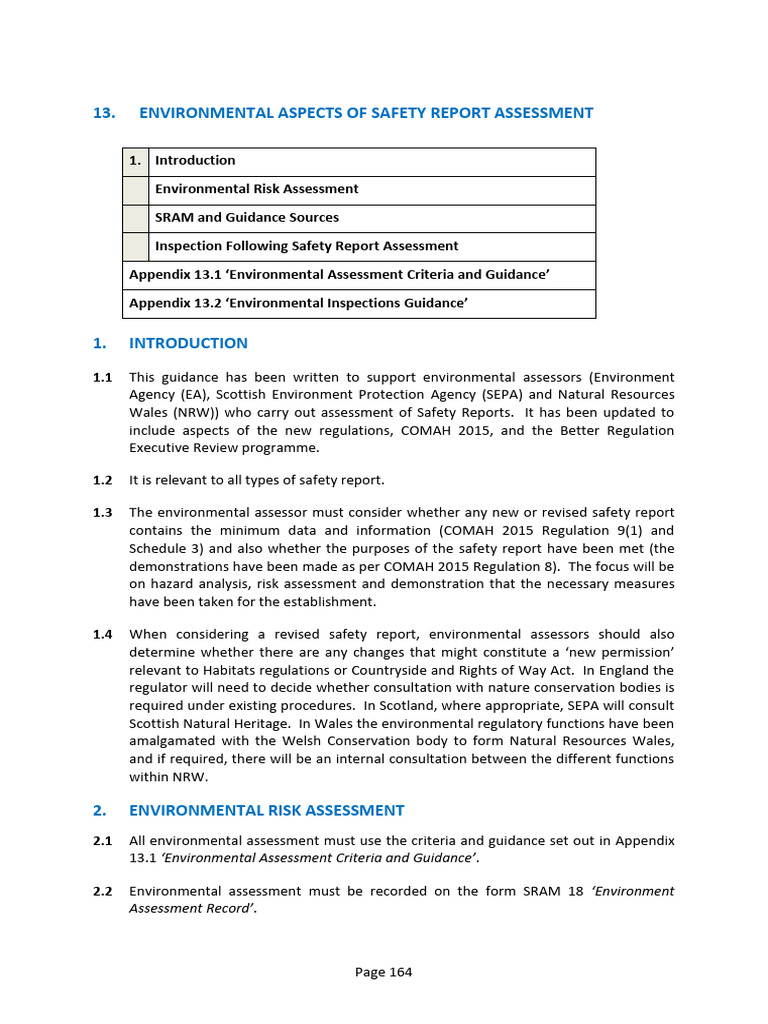 COMAH SRAM 2015 - Environmental Criteria PDF | PDF | Risk ...