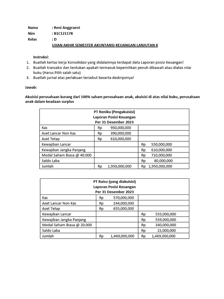 178 - Reni Anggraeni (UAS AKL 2) | PDF | Pengelolaan Keuangan & Uang