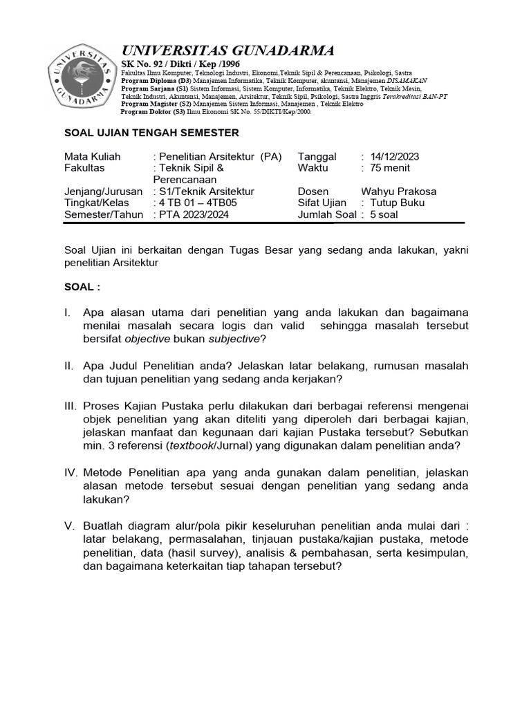 UTS Penelitian Arsitektur PTA 23-24 | PDF | Seni