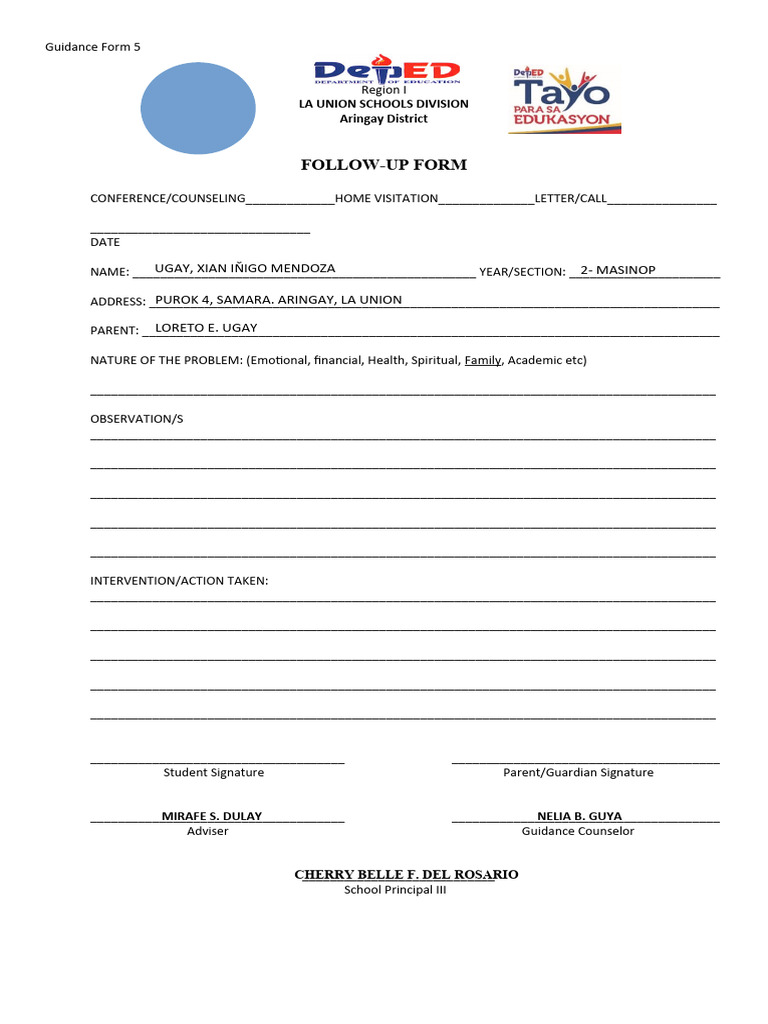 Guidance Form 5 FOLLOW UP FORM | PDF | Youth