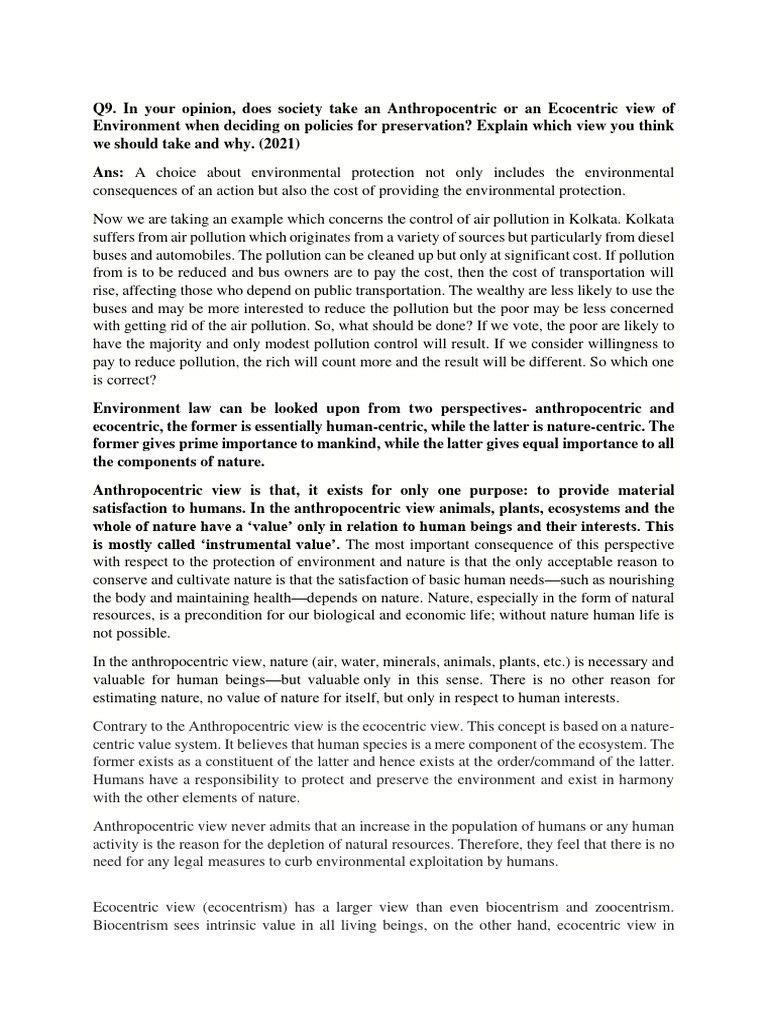 Anthropocentric Vs Ecocentric View | PDF | Nature | Natural Environment