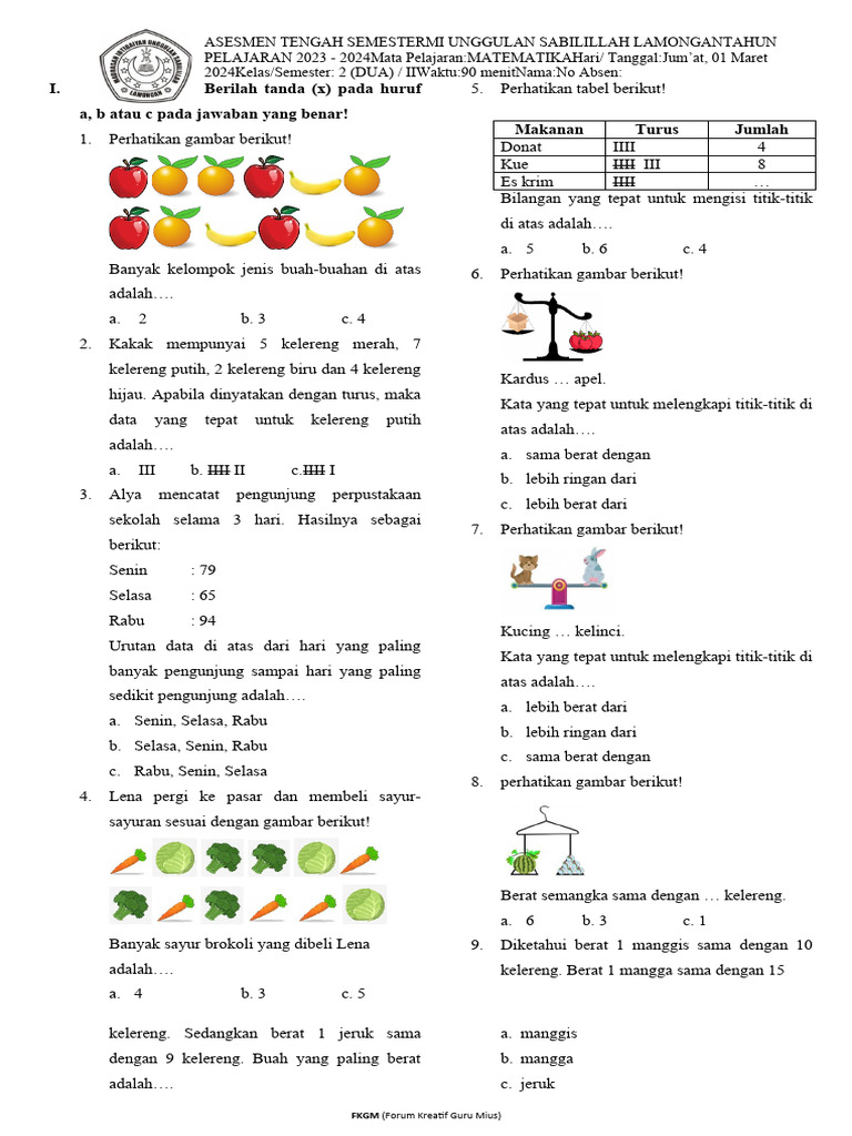 Soal Ats MTK KLS 2 | PDF