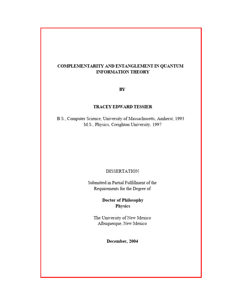 Complementarity and Entanglement in Quantum Information Theory | PDF | Quantum Entanglement ...