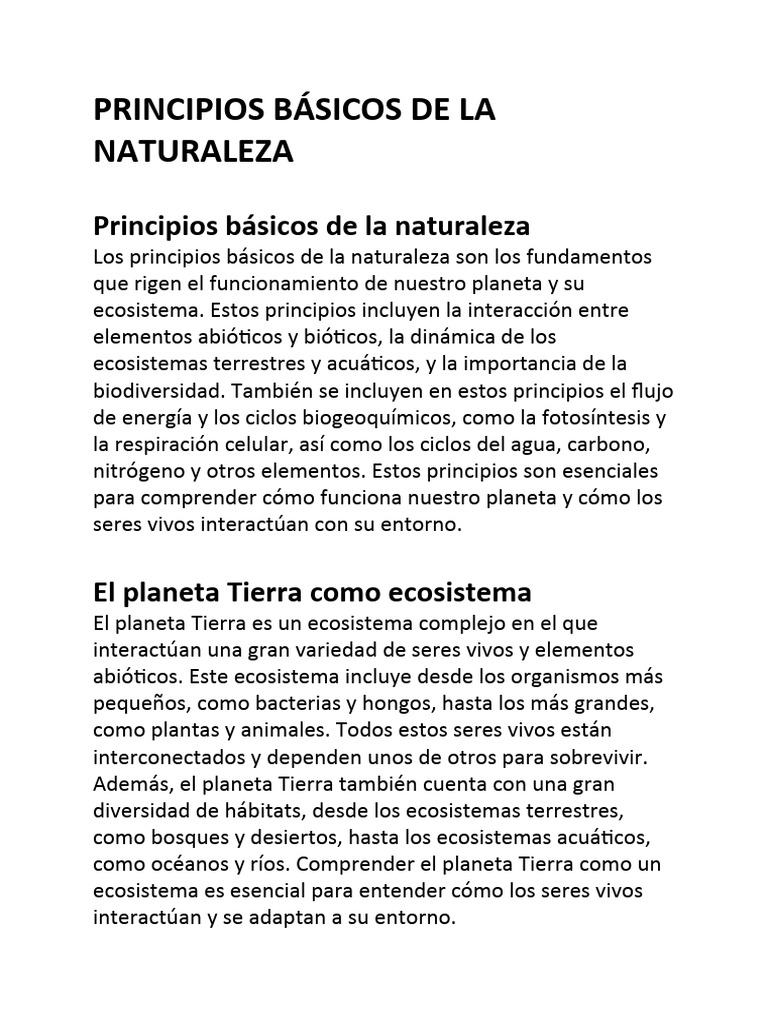 Principios Básicos de La Naturaleza | PDF | Ecosistema | Biodiversidad