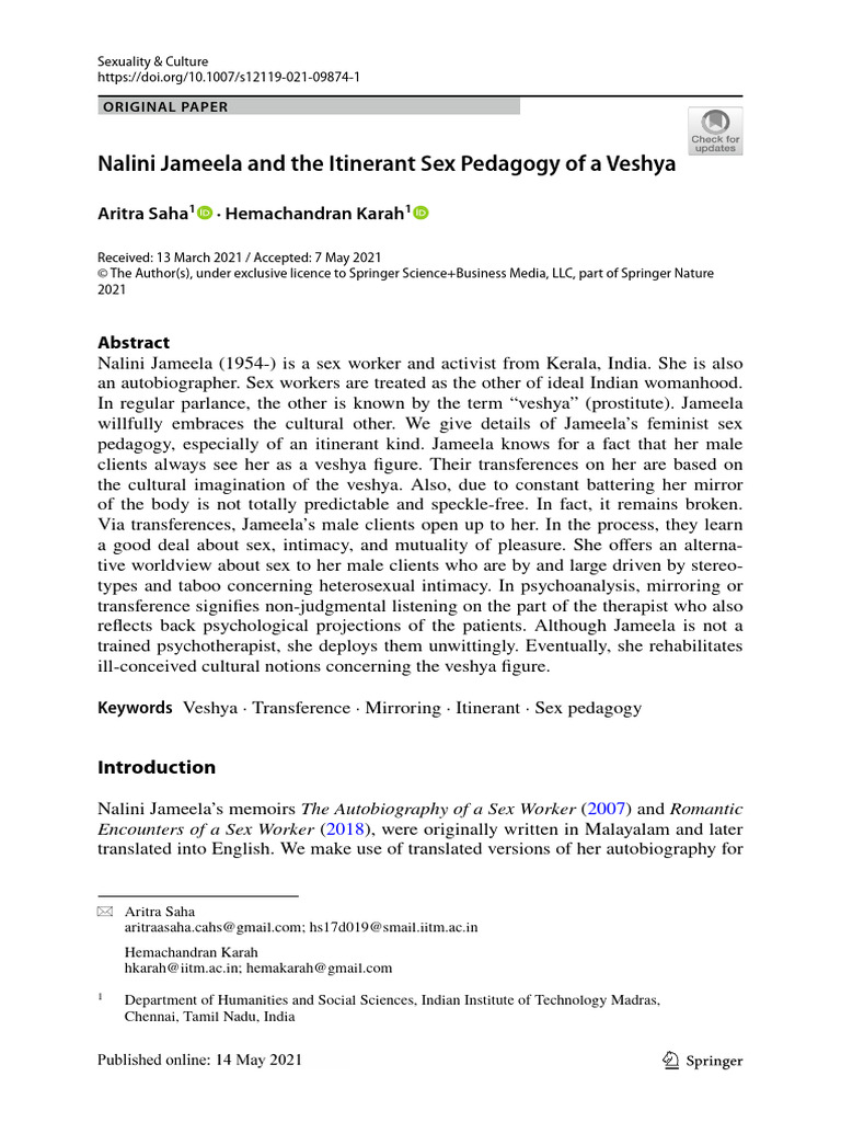 Nalini Jameela And The Itinerant Sex Ped Pdf Psychoanalysis Psychotherapy