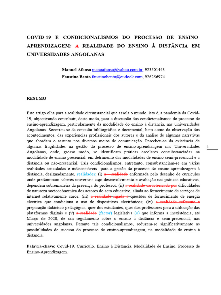 Covid-19 e Condicionalismos Do Processo de Ensino-Aprendizagem | PDF ...