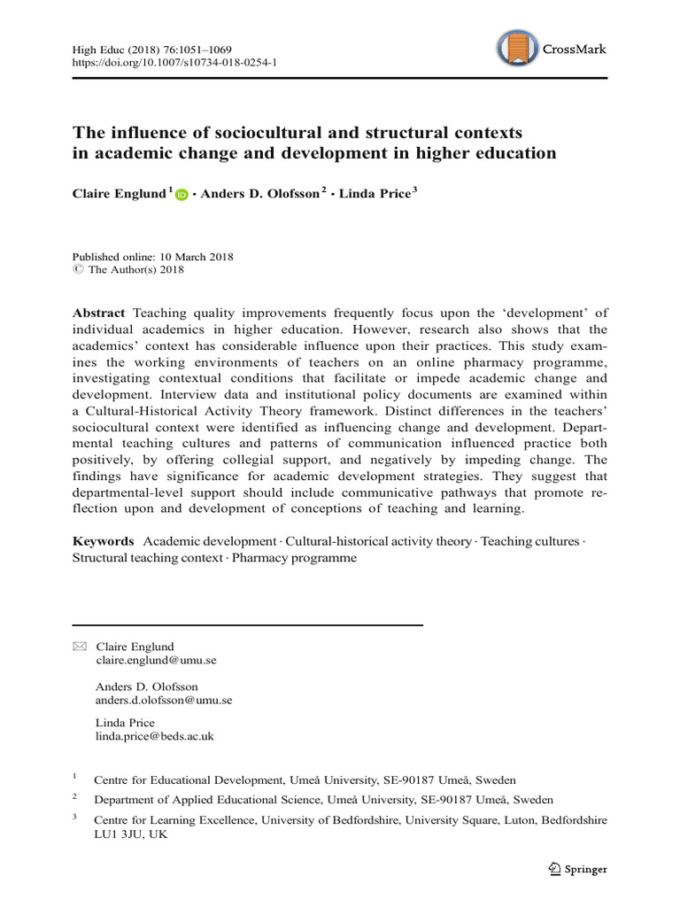 2018 The Influence of Sociocultural and Structural Contexts | PDF ...