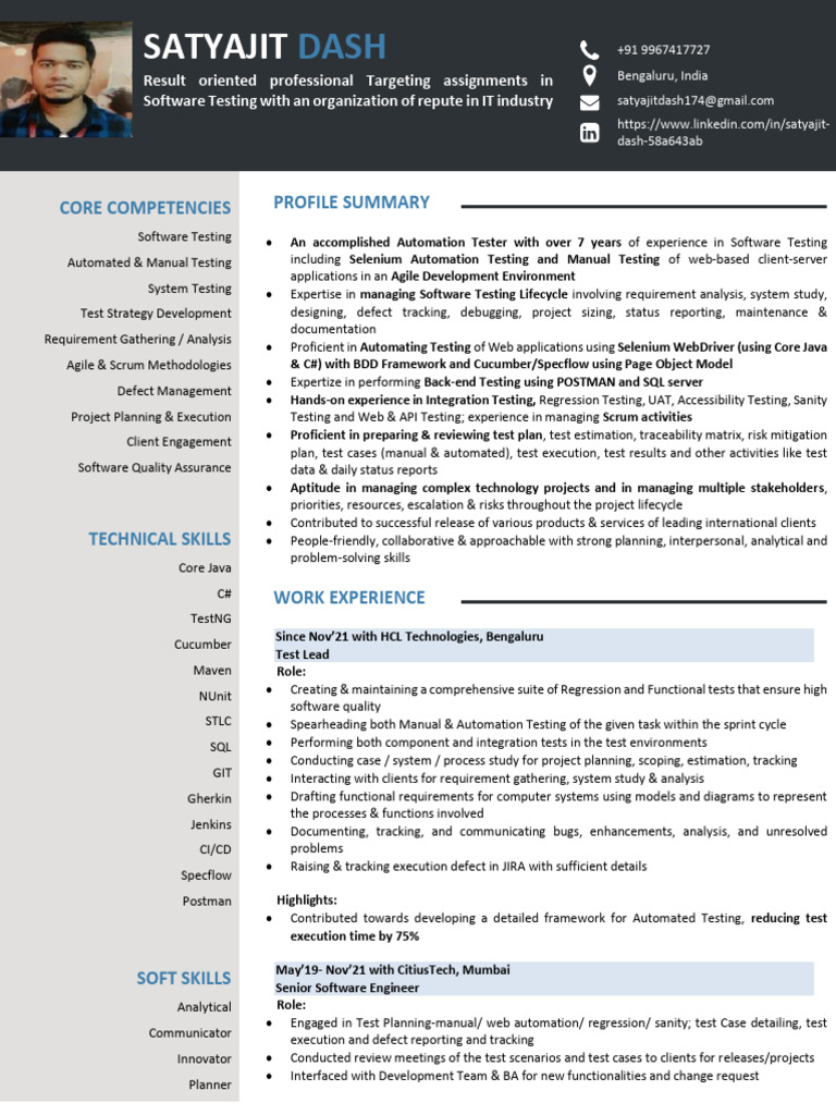 SATYAJIT DASH Auto Test C# Selenium 8yrs Bangalore | PDF | Software ...