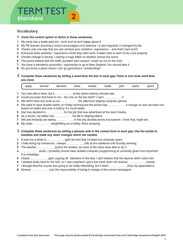Complete First Term Test2 (STANDARD) | PDF | Language Arts & Discipline