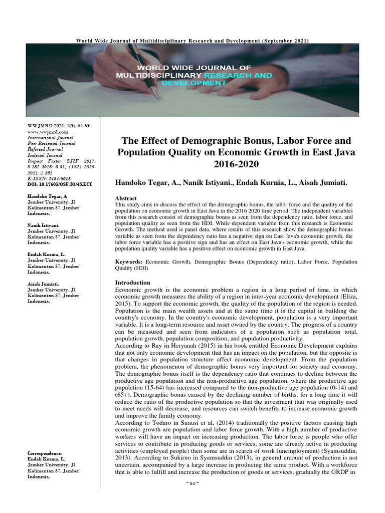 The Effect of Demographic Bonus Labor Force and Population Quality On ...