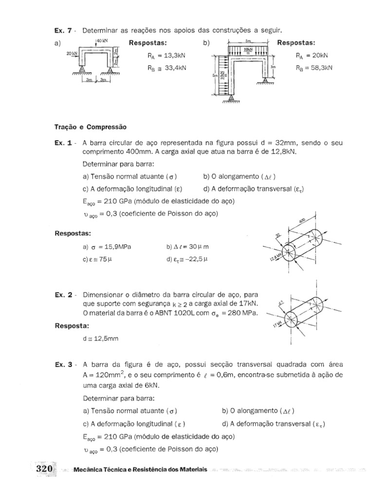 Lista de Exercícios 2 - Tração e Compressão | PDF | Estresse (Mecânica ...