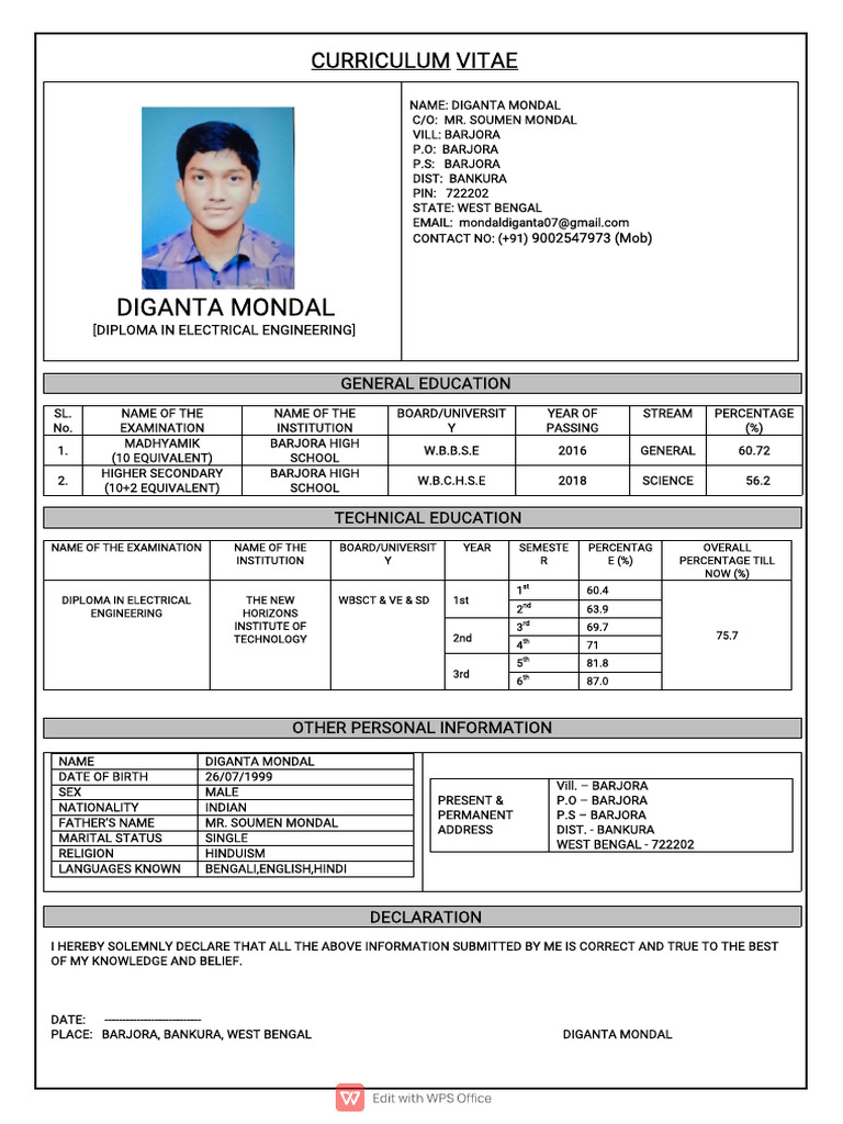 Diganta Mondal - CV (2022) | PDF