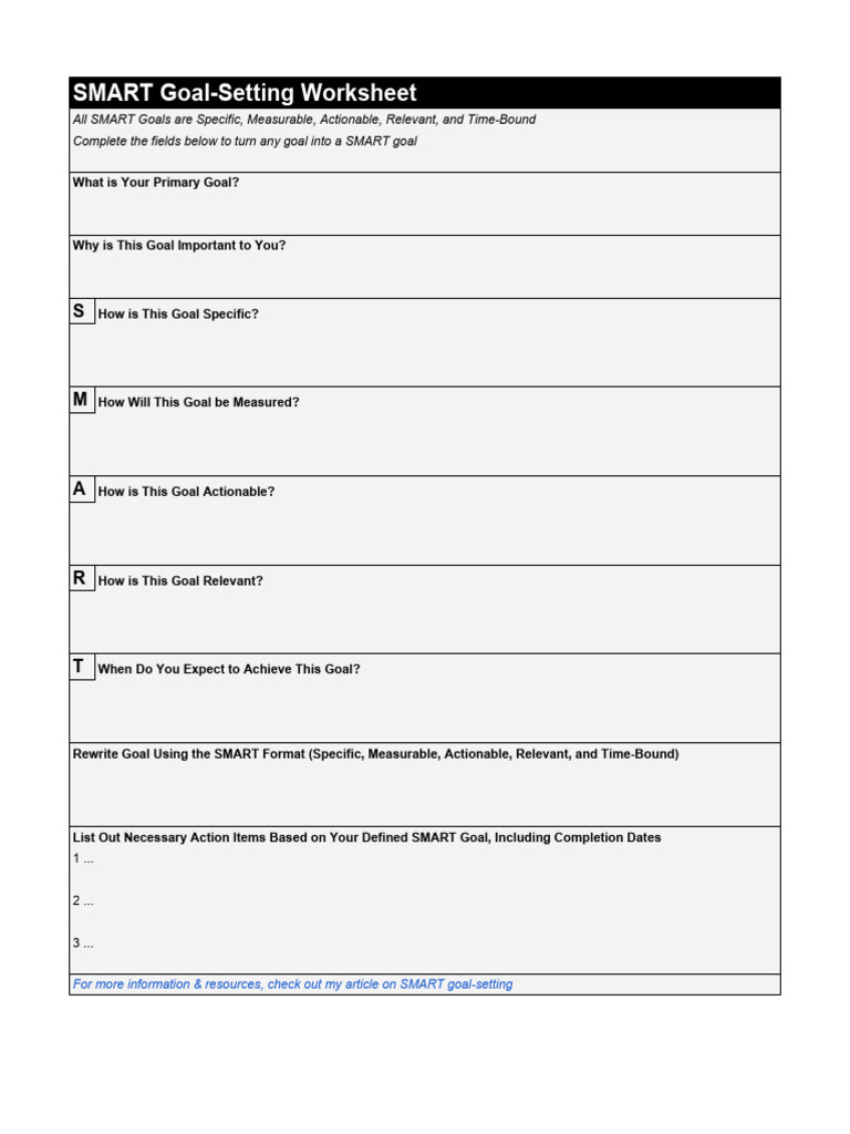 Goal Setting Worksheet Templates | PDF | Goal | Goal Setting