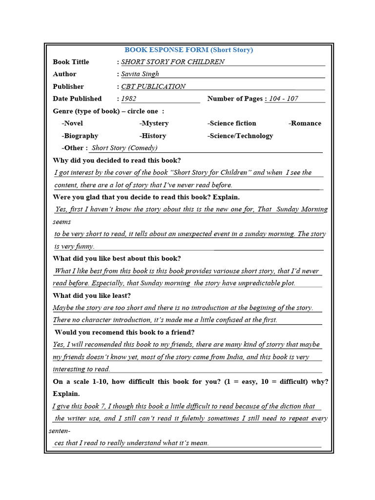 Short Story Book Response | PDF | Poetry