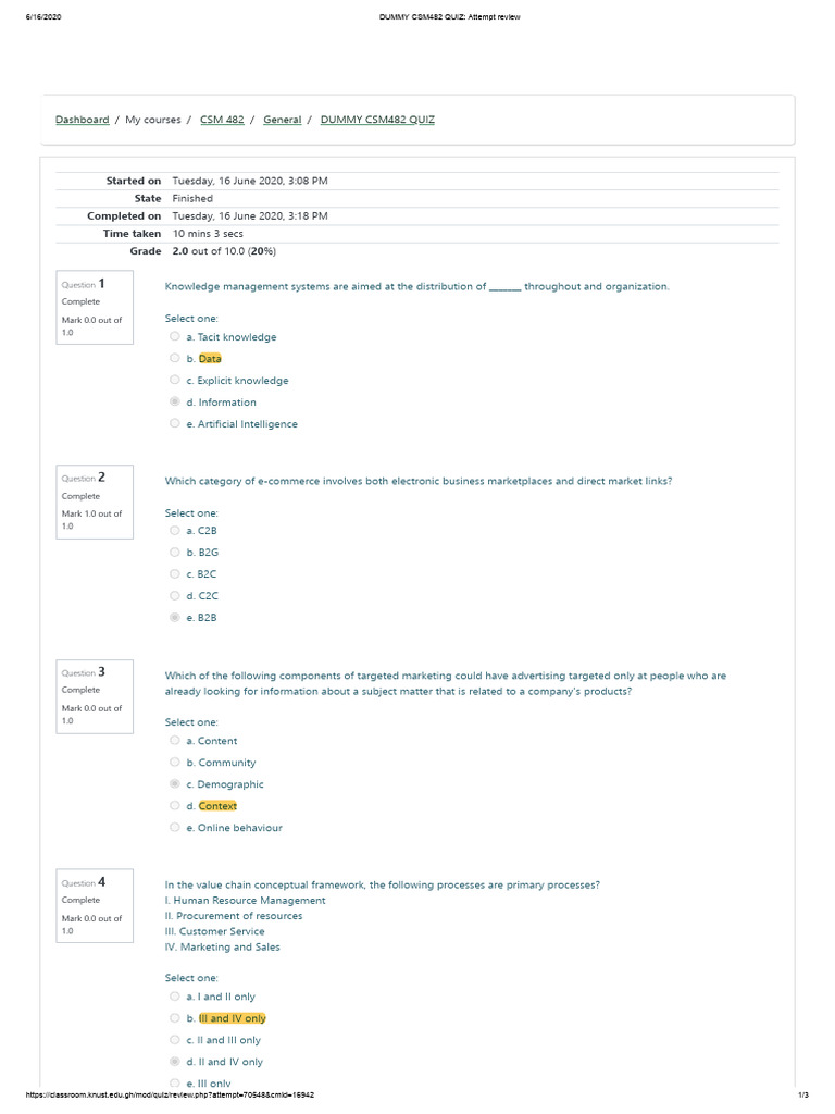 DUMMY CSM482 QUIZ - Attempt Review 1 | PDF | Marketing | Customer ...
