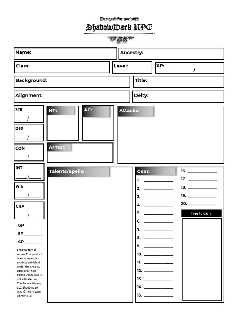 Shadow Dark Portrait Sheet | PDF