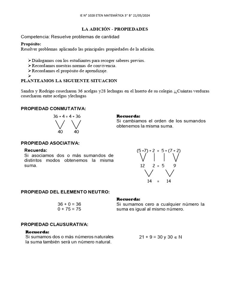 Propiedades de La Adición | PDF | Notación Matemática | Conceptos ...