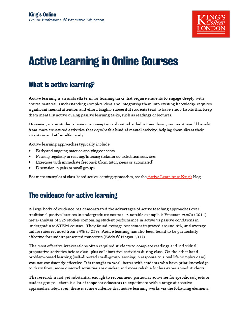 Active Learning Strategies for Online Courses | PDF | Learning ...
