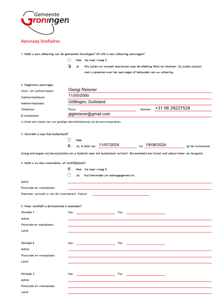 Aanvraagformulier Briefadres Nederlands 0 | PDF