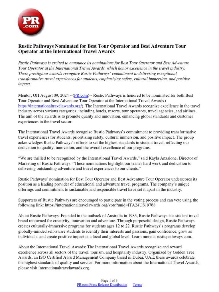 Rustic Pathways Nominated For Best Tour Operator and Best Adventure ...